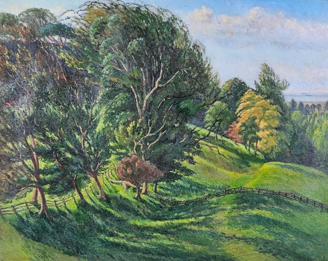 HENRY CLARENCE-WHAITE OIL Painting 1948 A Tree-Lined Field Ascribed ...
