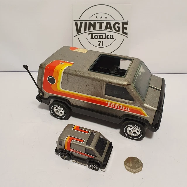 VINTAGE TONKA TOY. American Mini Van x 2 off. SILVER. Pressed Steel ...