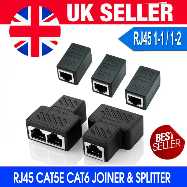 RJ45 SPLITTER ADAPTER LAN Ethernet Cable 1-2 Way Dual Female Port ...
