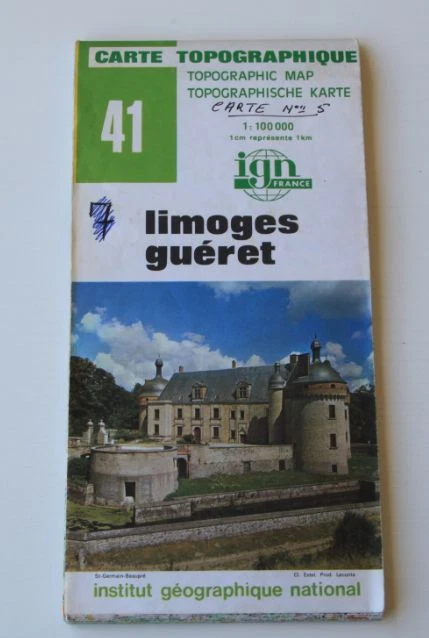 CARTE RANDONNÉES IGN France Topographique 1:100000 41 Limoges Guéret ...