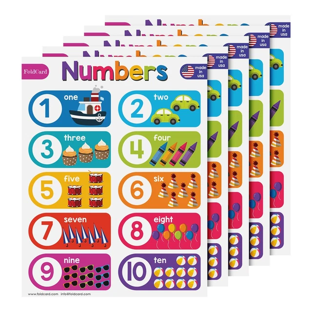 NUMBERS 1-10 EDUCATIONAL Poster Learning Chart Classroom, 8.5 x 11, 5 ...