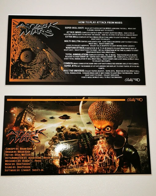 ATTACK FROM MARS Instruction Pinball Card Set of 2 $32.00 - PicClick CA