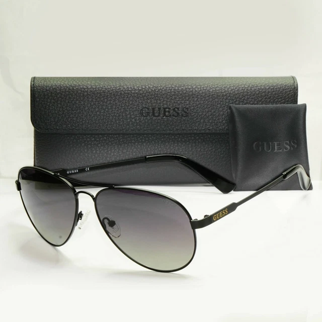 GUESS SUNGLASSES BLACK Polarized Pilot Metal Gradient Smoke GU 7664 02D ...