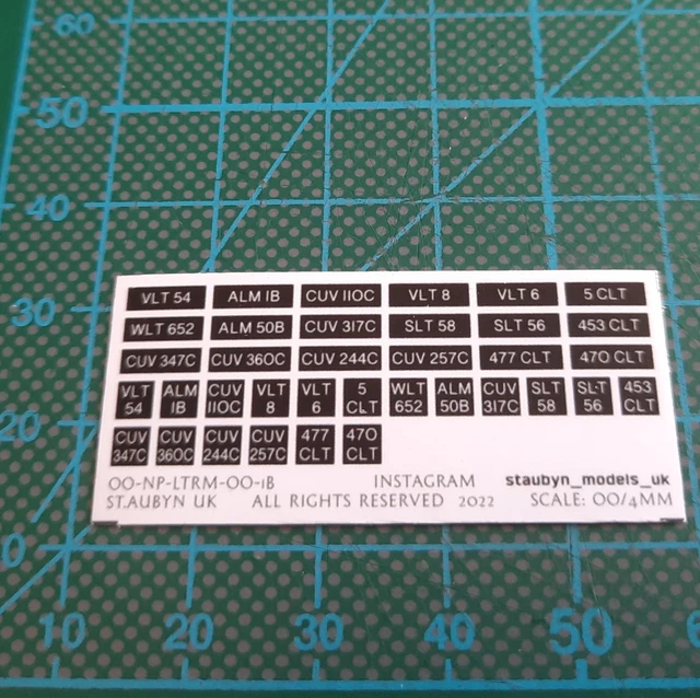 OO GAUGE REGISTRATION Plate Decal Kit - London Transport - Rt / Rtl ...
