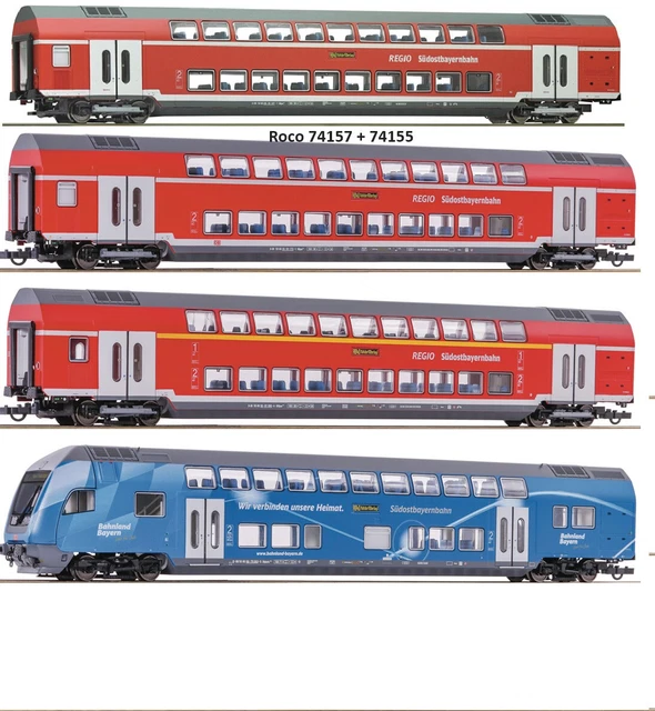 ROCO 74155 +74157 Set 4 Double Decker Car Bayernbahn Interior Light ...