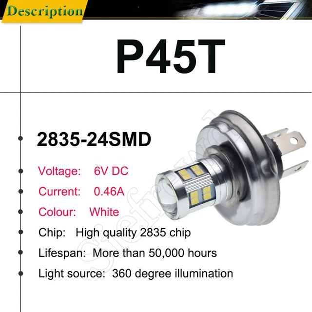 1 X 6V P45T R2 LED Motorcycle Headlight Bulb Light Motorbike Scooter ...