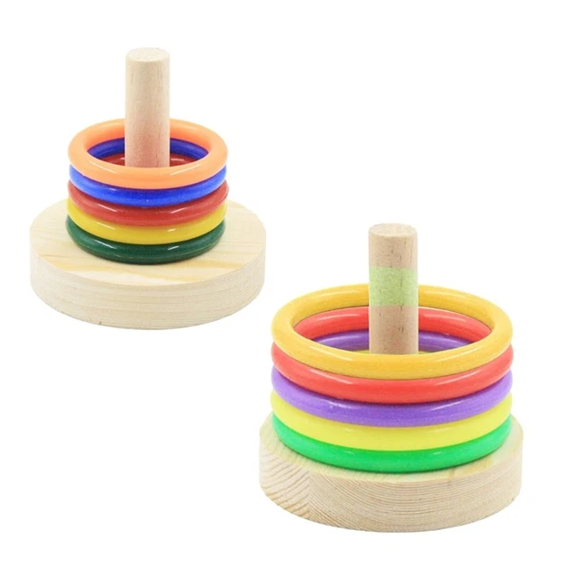 BIRD PARROT WOODEN Platform Plastic Rings Intelligence Training Chew ...