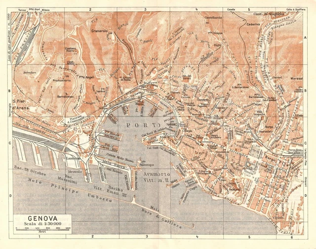 CARTA GEOGRAFICA ANTICA GENOVA pianta della città del TCI 1937 Antique ...