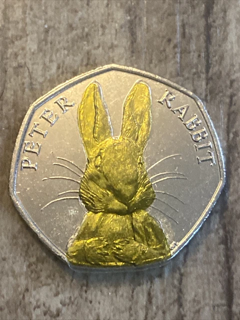 GOLDEN PETER RABBIT 50p Coin Uncirculated Beatrix Potter Collectable ...