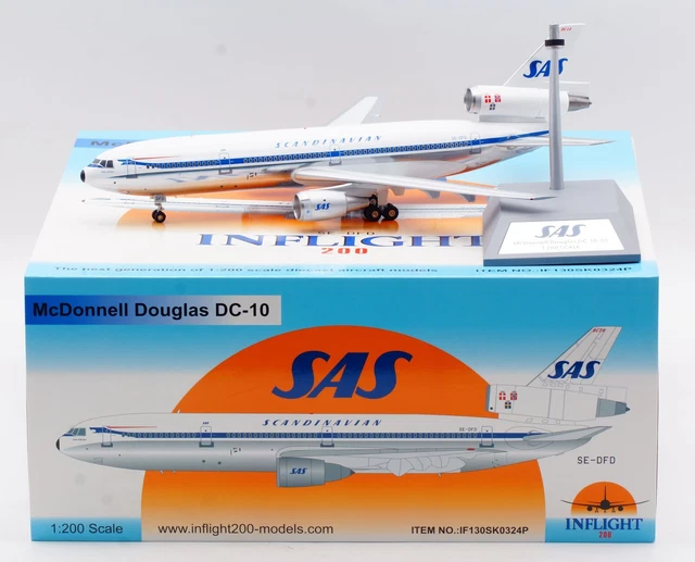 INFLIGHT 1:200 SAS McDonnell Douglas DC-10-30 Diecast Aircraft Jet ...