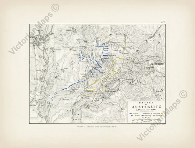 BATTLE OF AUSTERLITZ Napoleon plan map A. Johnston Alison's Atlas 1850 ...
