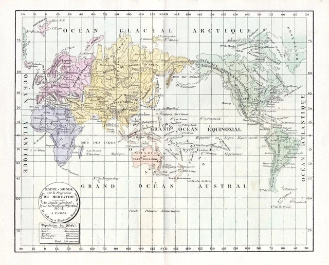 WORLD MAP MAPPA del mondo mappa mappa Litho Selves 1835 EUR 38,99 ...