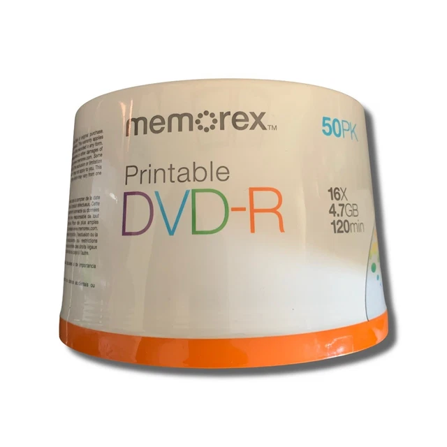 MEMOREX DVD-R 4.7GB 16x Printable Blank Recordable Discs – New, Sealed ...