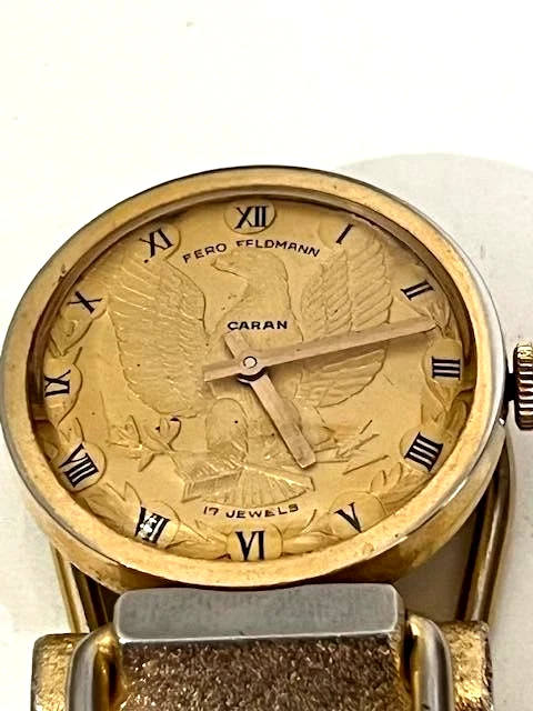 FERO FELDMANN CARAN Manual 17 Jewels Eagle Coin Swiss Watch Clip-On ...