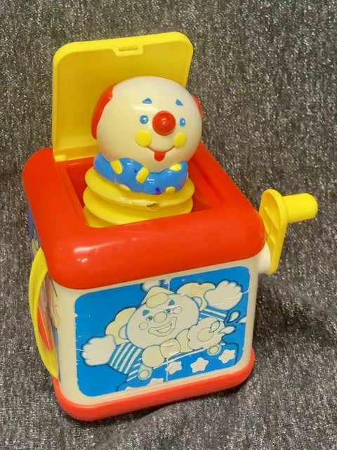 VINTAGE 1992 SHELCORE Jack in the Box Musical Clown Toy White Red ...