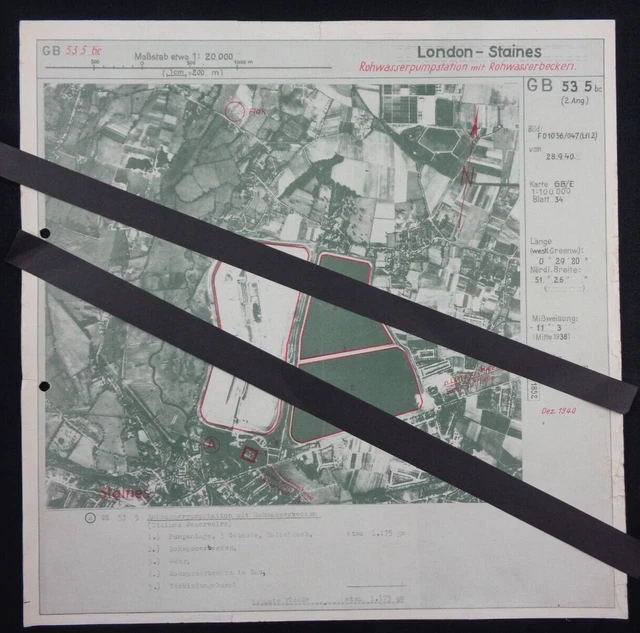 ORIGINAL WW2 GERMAN BOMBING TARGET MAP of LONDON (STAINES) WATER ...