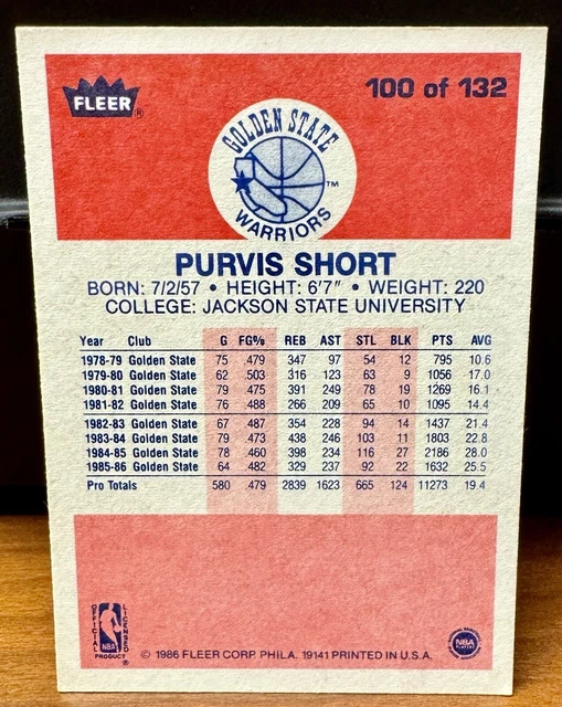 1986 FLEER #100 Purvis Short Basketball Golden State Warriors EUR 3,74 ...