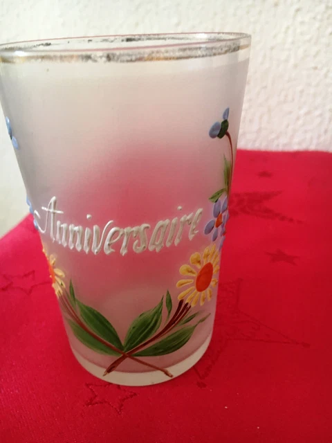 VERRE EMAILLE ANNIVERSAIRE Ancien Art Deco Fleur EUR 32,00 - PicClick FR