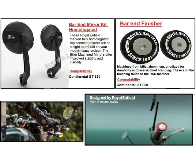 ROYAL ENFIELD CONTINENTAL GT 650 Bar End Mirror kit & Bar End Finisher ...