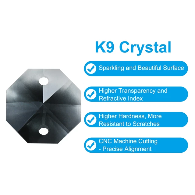 K9 CRYSTAL OCTAGON Beads 2 Holes 60 Pack 14mm Chandelier Prisms Light ...