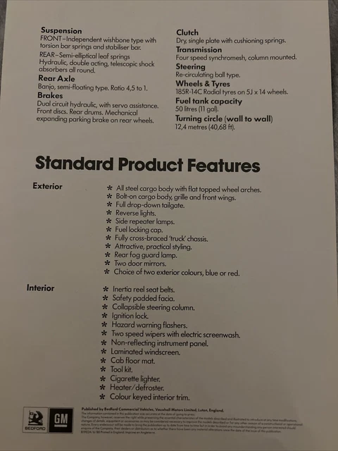 THE BEDFORD KB25 Pick Up Range Car Sales Information Brochure Frameable ...