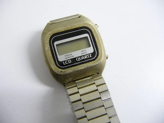 VINTAGE EARLY 1970'S era digital LCD Quartz wrist watch; steel case ...
