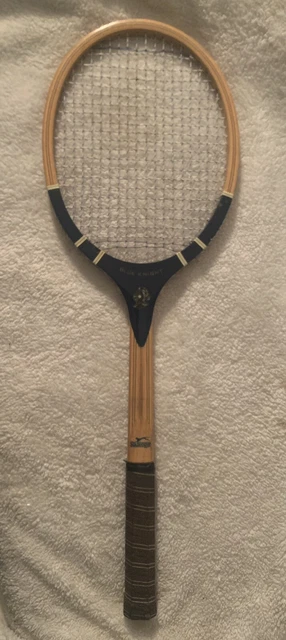 VINTAGE ANTIQUE WOOD Slazenger Tennis Racket Blue Knight Racquet Wooden ...