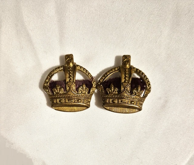 ORIGINAL WW2 BRITISH Army Officer Crown Major Rank Pip Badges Matching ...