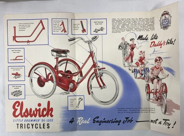 VINTAGE ELSWICK LITTLE DRUMMER CYCLING BROCHURE VIVID RED & BLUE Barton ...