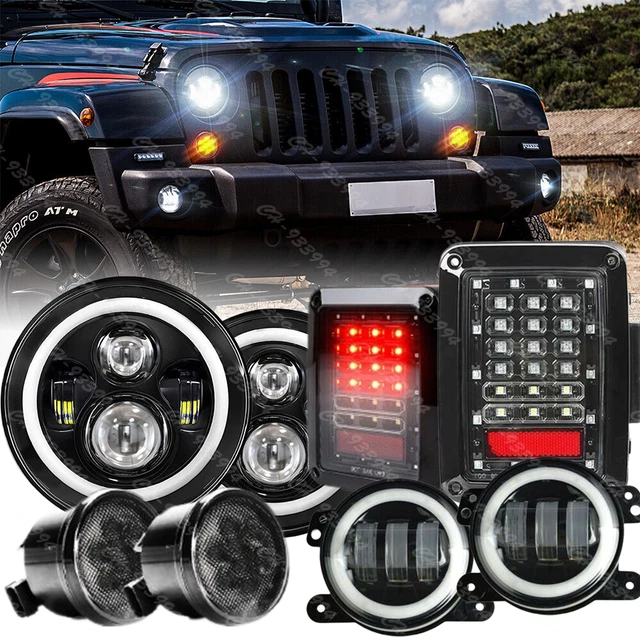 7& LED HALO Headlights Fog Turn Lamps Combo for Jeep Wrangler JK JKU ...