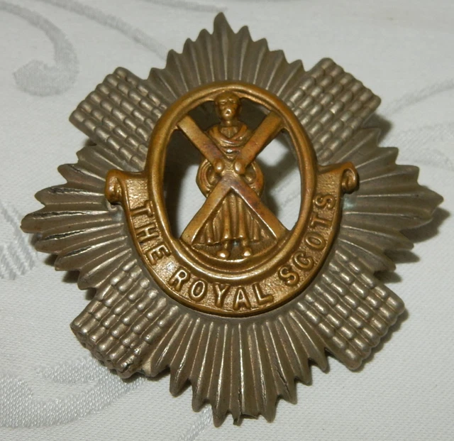 FINE ORIGINAL THE Royal Scots Regiment British Military Cap Badge Lugs ...