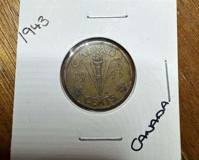 🩸1943 CANADIAN COMMEMORAIVE 🩸Tombac 5 Cent Coin 12-Sided Nickel Wartime ...