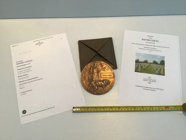 VINTAGE WW1 BRONZE Death Penny in original Cardboard Case-Gunner David ...