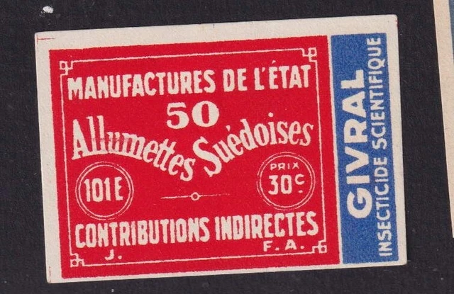 ANCIENNE ÉTIQUETTE Allumettes France BN168423 Givral Insecticide Années ...