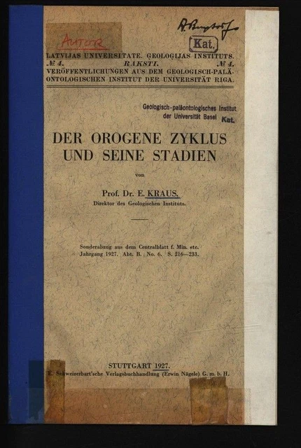 DAS OROGENE ZYKLUS und seine Stadien. Sonderabzug aus dem Centralblatt ...