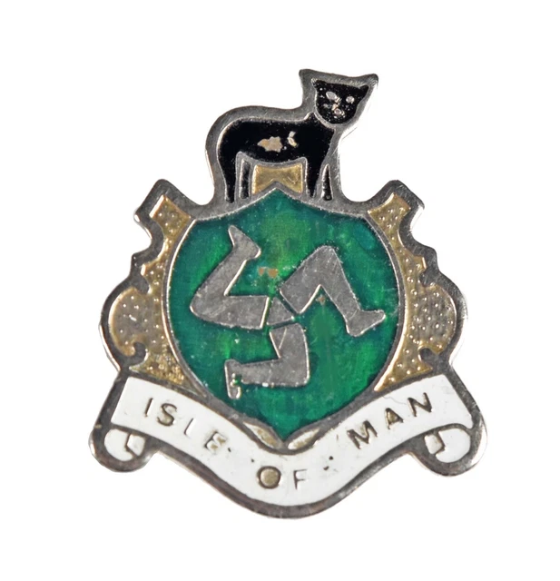 VINTAGE ISLE OF Man Manx Cat Crest Arms Enamel Souvenir Badge £5.00 ...