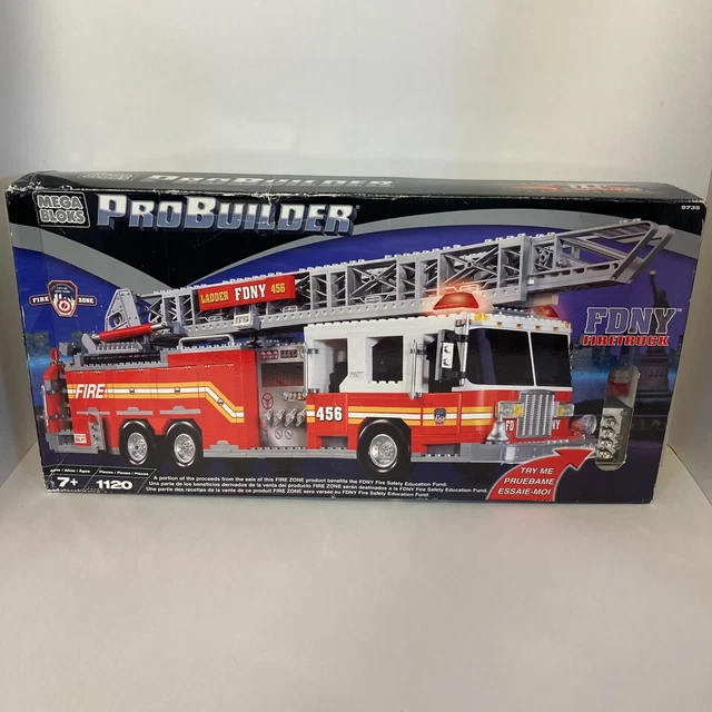 VINTAGE MEGA BLOKS Probuilder Set #9735 FDNY Fire Truck New Damaged Box ...