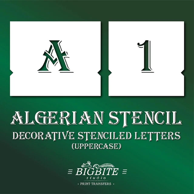 STENCILED LETTERS ALGERIAN Font UPPERCASE Alphabet Numbers Symbols #072 ...