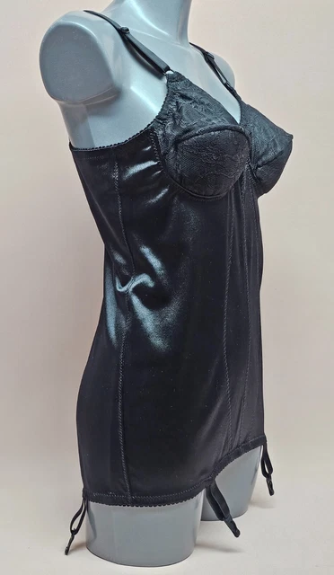 FIRM CONTROL SATIN all in one corselette lace Embroidery Black Size 38D ...