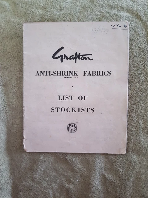 GRAFTON ANTI-SHRINK FABRICS List Of Stockists circa 1939 £4.00 ...
