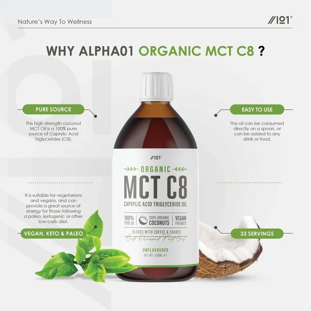 ORGANIC C8 MCT Oil - 500ml - 100% Pure Cold Pressed C8 MCT - Premium Coconut £21.44 - PicClick UK