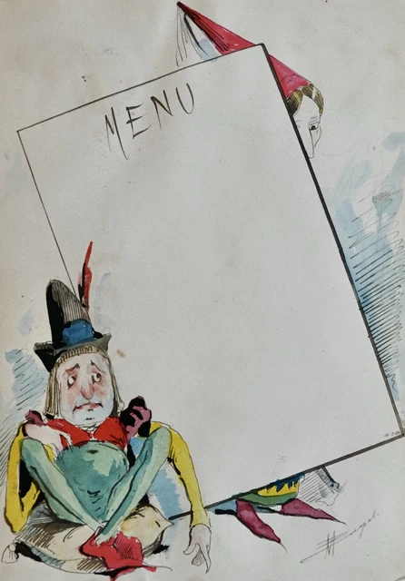 MENU, ORIGINAL DRAWING, Menu Model, Signed Watercolor And Ink Circa ...