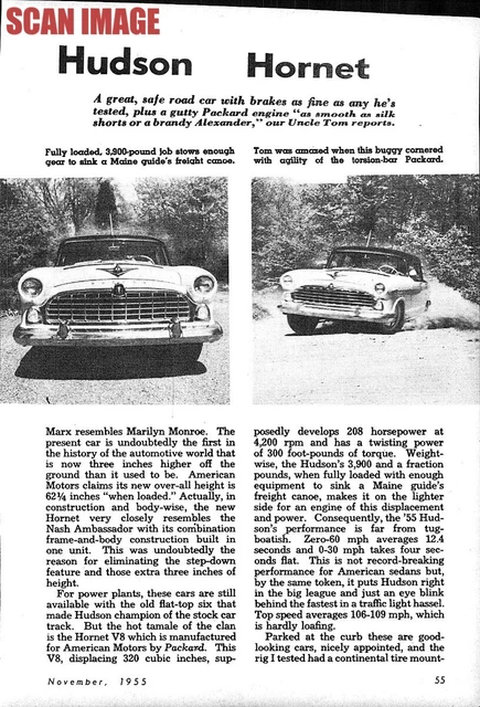 1955 HUDSON HORNET Sedan Vintage Original McCahill Motor Car Road Test ...