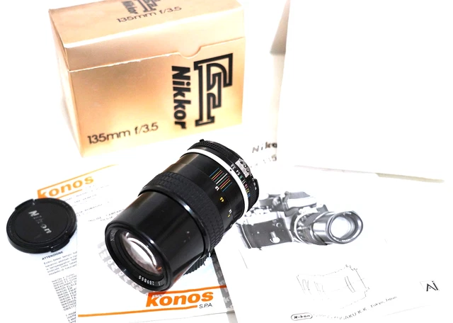 NIKON NIKKOR 135MM f:/3.5 Ai BOXED Original instruction lens caps READ ...