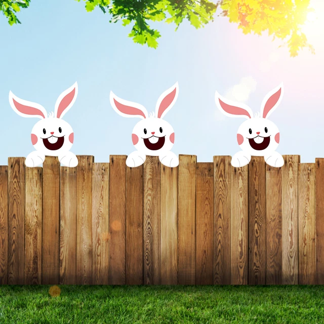 FUNNY FENCE ART Cute Peeping Easter Bunny Fences Insert Signs Garden ...