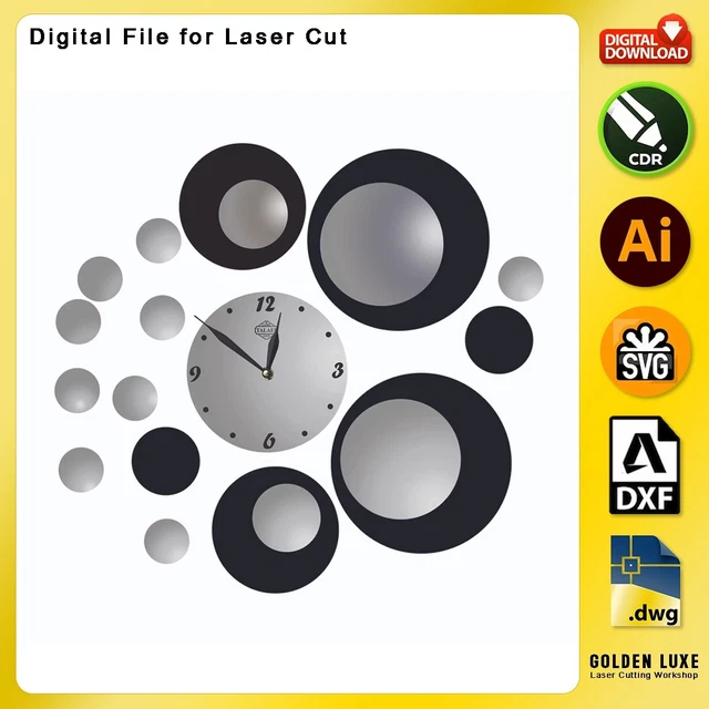 WALL DECORATIVE CLOCK CW030 DXF SVG CDR file Vector for Laser Cut $4.99 ...