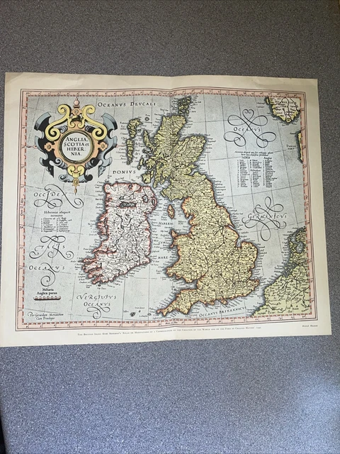 VINTAGE MERCATOR Map of British Isles Repro 1595 48x40cm Atlas Style £6 ...