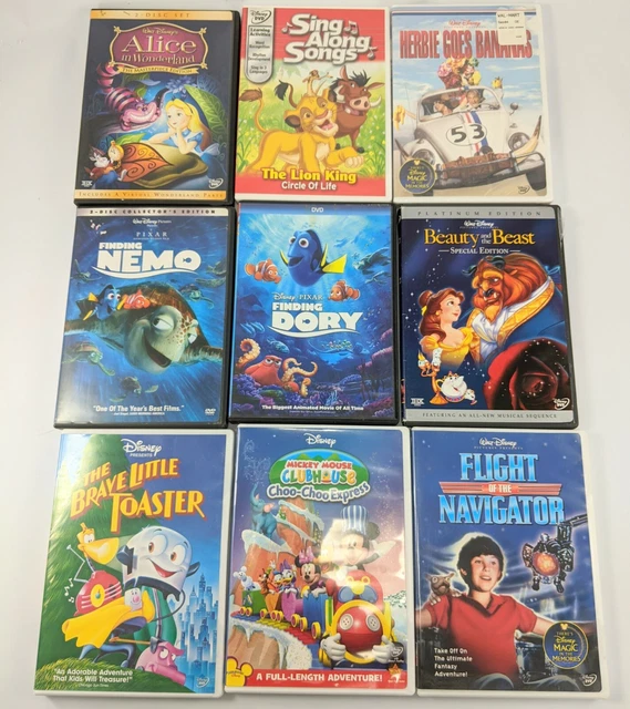 DISNEY ANIMATED DVD Movie Lot of 9 Nemo Dory Herbie Alice Beauty Beast ...