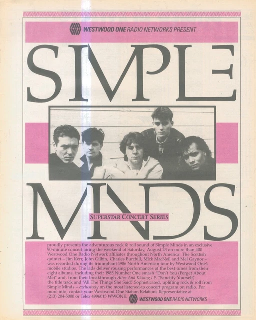 FRAMED PICTURE/ADVERT 13X11 Westwood One Radio Presents Simple Minds £19.99 - PicClick UK