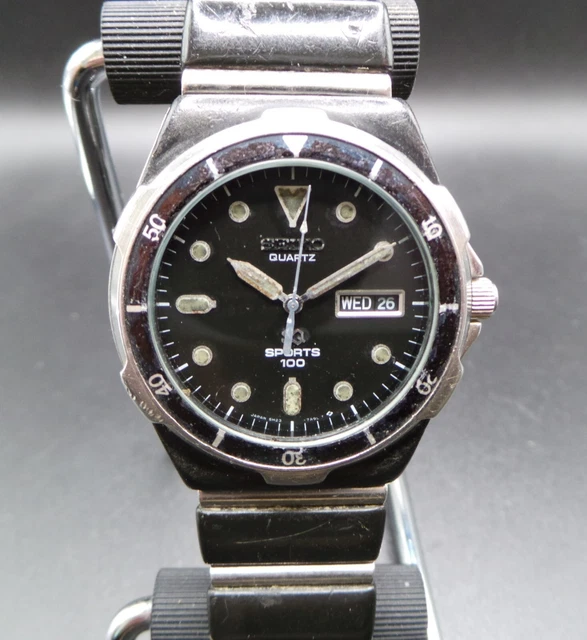 SEIKO SQ SPORTS 100 5H23-7B10 WR100M Mens JDM Day/Date Quartz Watch c ...